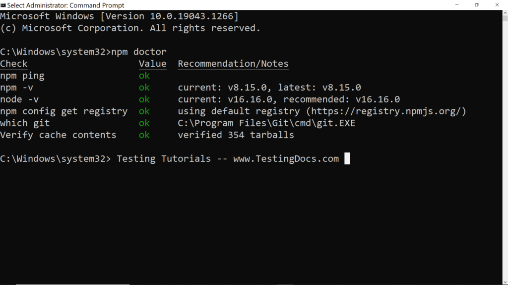 npm doctor command - TestingDocs