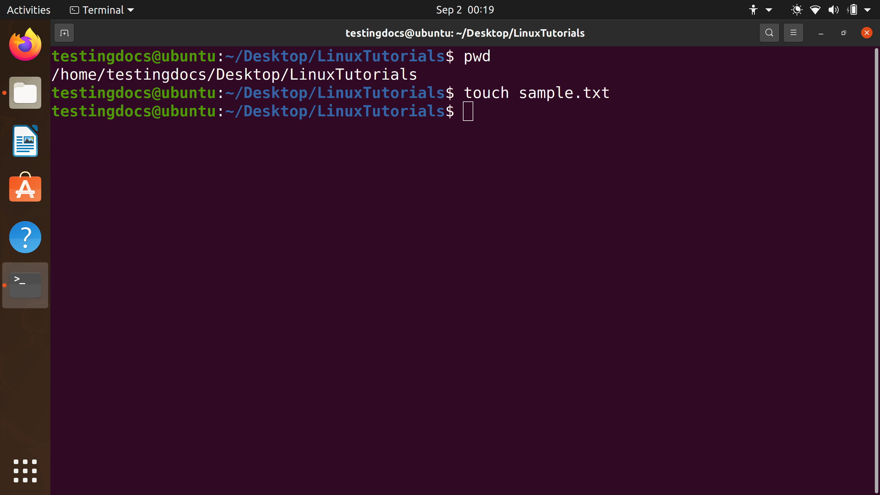 Touch Linux Command TestingDocs
